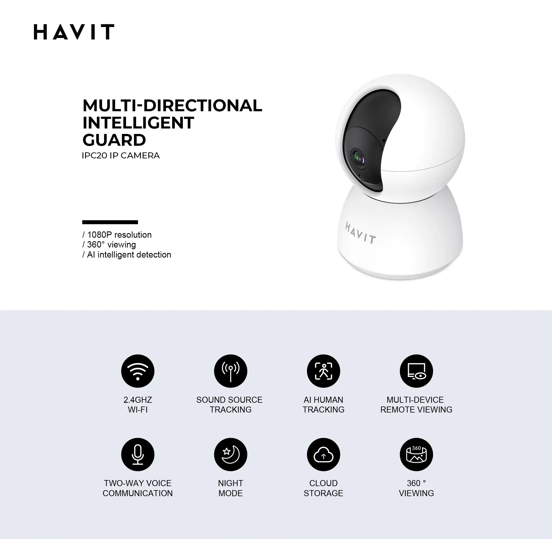 Havit IPC20 360 Degree WiFi Night Vision IP Camera - Gadget Tong BD Havit IPC20 360 Degree WiFi Night Vision IP Camera - Gadget Tong BD